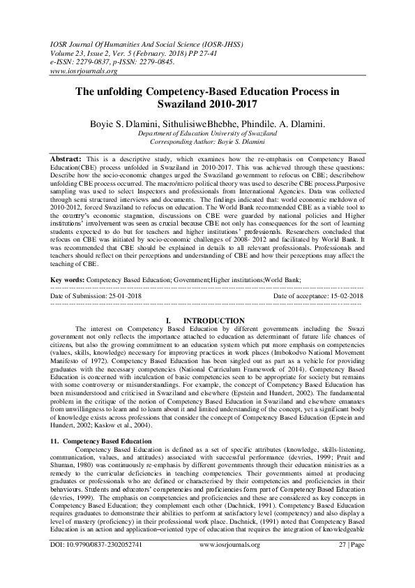 (PDF) The unfolding Competency-Based Education Process in