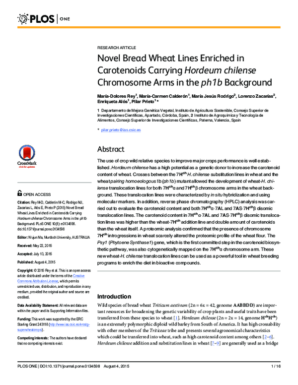 (PDF) Novel Bread Wheat Lines Enriched in Carotenoids Carrying Hordeum ...