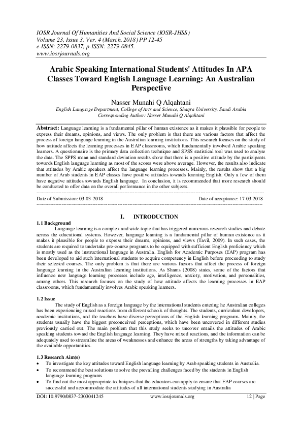 (PDF) Arabic Speaking International Students' Attitudes In APA Classes ...