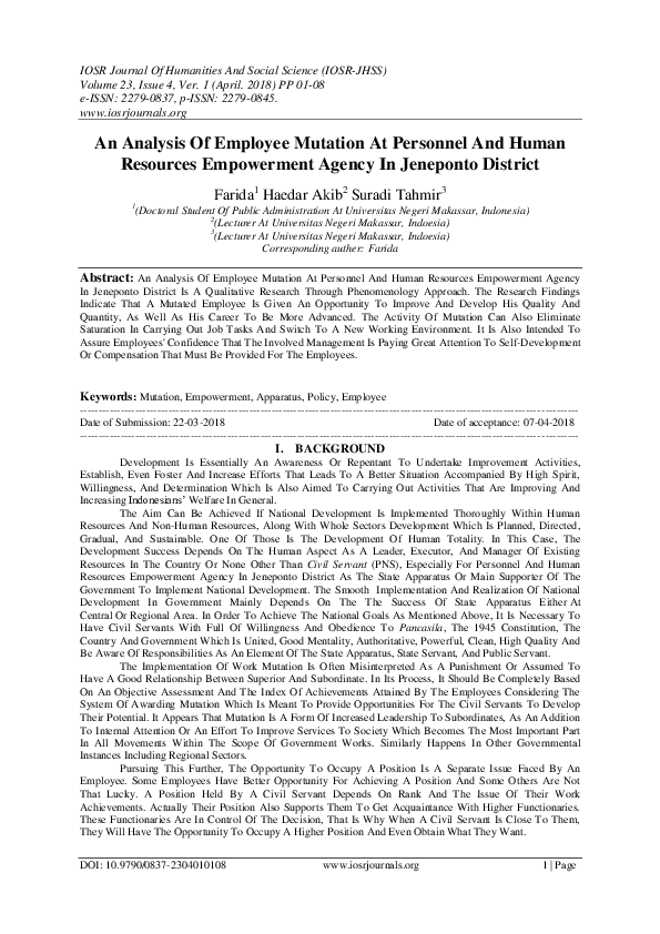 (PDF) An Analysis Of Employee Mutation At Personnel And Human Resources ...