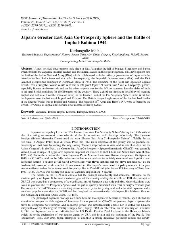 (PDF) Japan's Greater East Asia Co-Prosperity Sphere and the Battle of ...