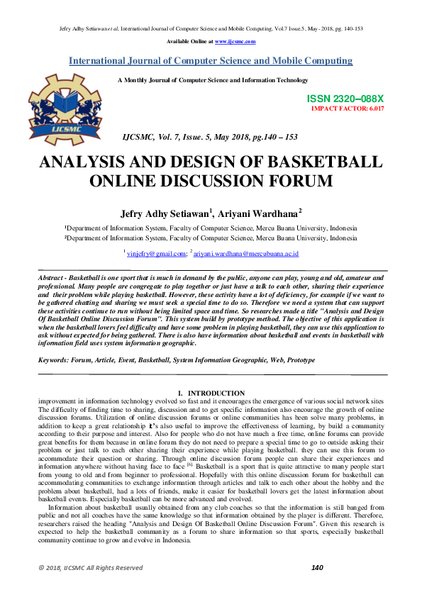 (PDF) ANALYSIS AND DESIGN OF BASKETBALL ONLINE DISCUSSION FORUM