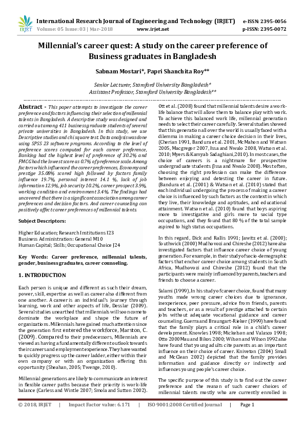(PDF) Millennial's career quest: A study on the career preference of ...