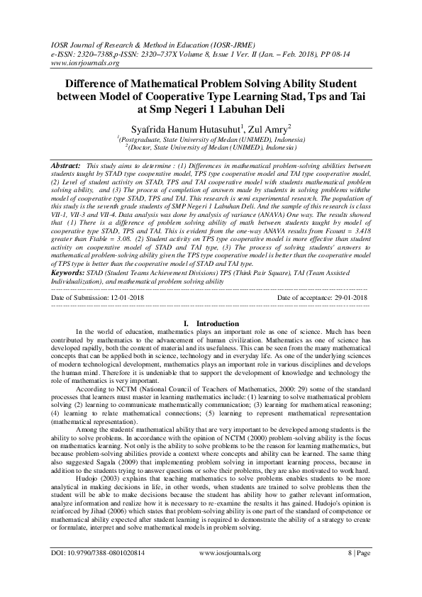 (PDF) Difference of Mathematical Problem Solving Ability Student between Model of Cooperative ...