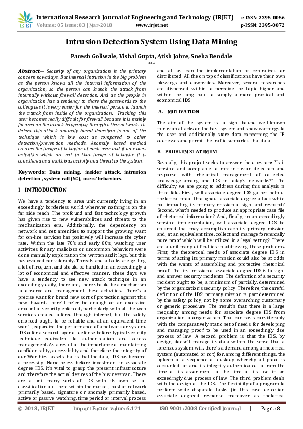 Pdf Intrusion Detection System Using Data Mining