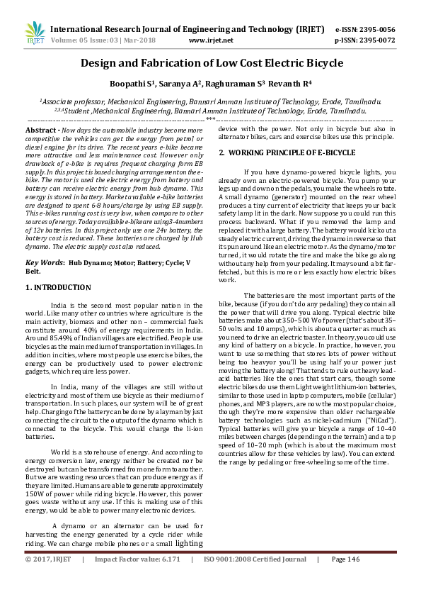 (PDF) Design and Fabrication of Low Cost Electric Bicycle