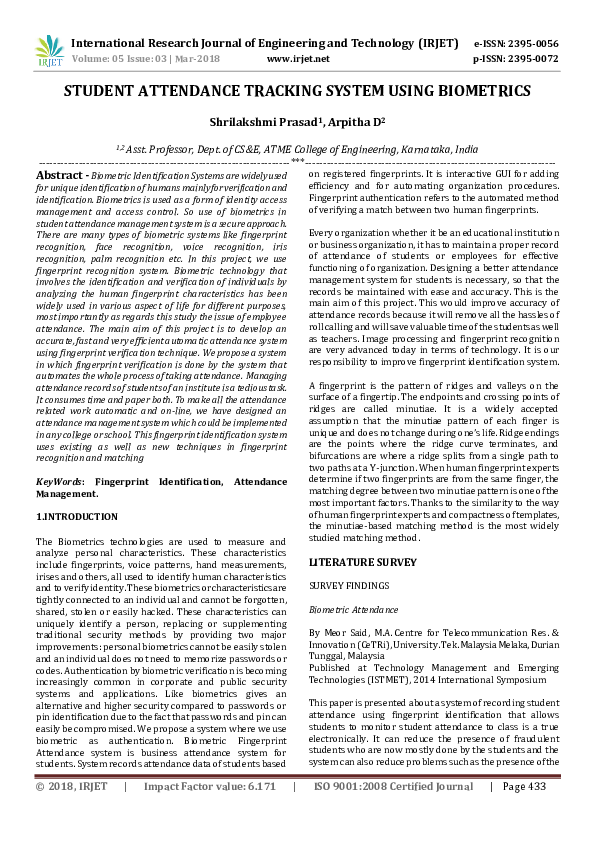 (PDF) STUDENT ATTENDANCE TRACKING SYSTEM USING BIOMETRICS