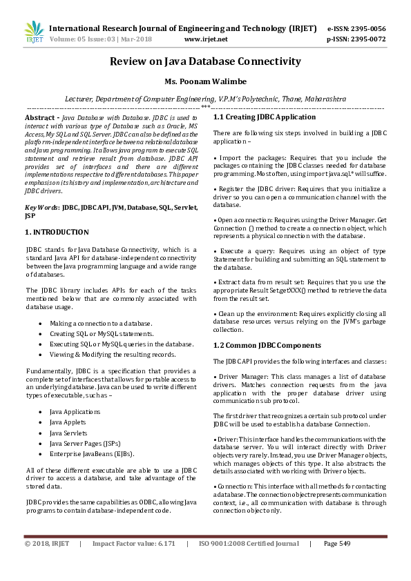 (PDF) Review on Java Database Connectivity