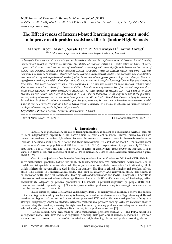 (PDF) The Effectiveness of Internet-based learning management model to improve math problem ...