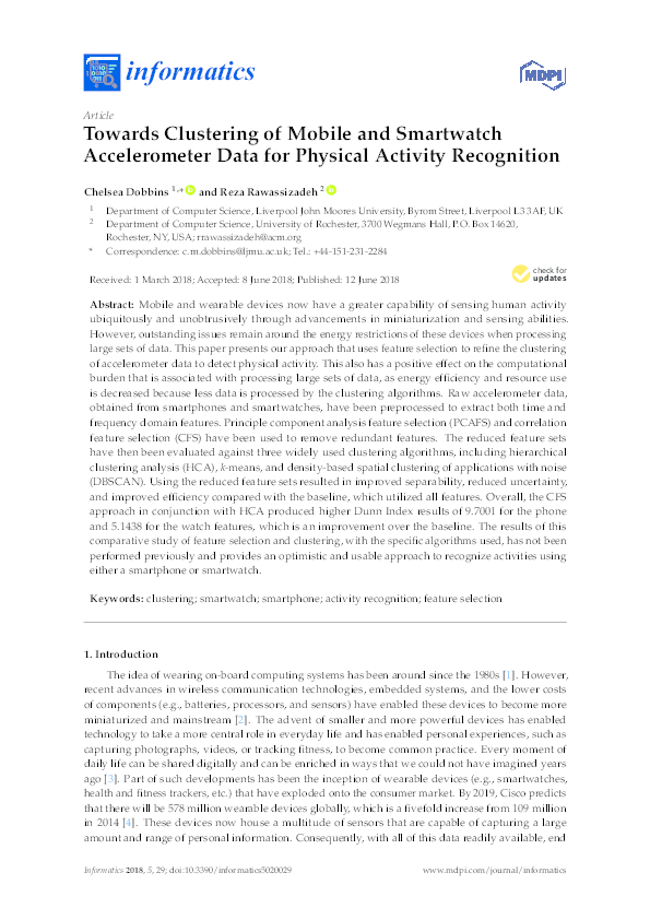 Pdf Towards Clustering Of Mobile And Smartwatch Accelerometer Data For Physical Activity