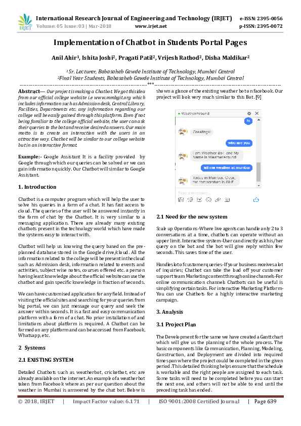 (PDF) Implementation of Chatbot in Students Portal Pages