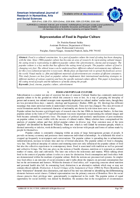 (PDF) Representation of Food in Popular Culture