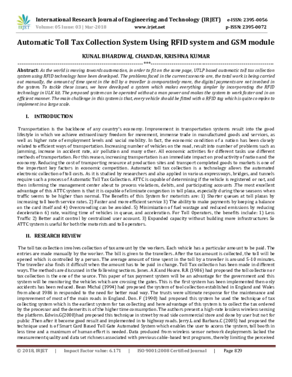 (PDF) Automatic Toll Tax Collection System Using RFID system and GSM module