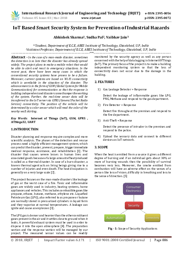 (PDF) IoT Based Smart Security System for Prevention of Industrial Hazards