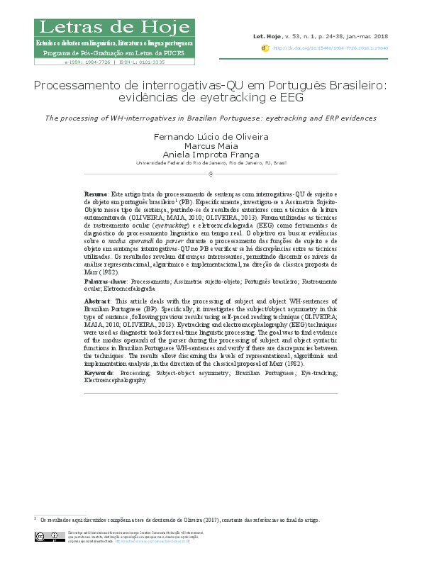 (PDF) The processing of WH-interrogatives in Brazilian Portuguese ...