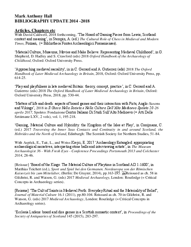 (DOC) Mark Anthony Hall BIBLIOGRAPHY UPDATE 2014 -2018 Articles ...