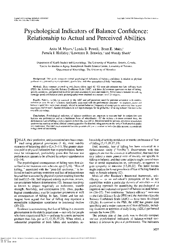 (PDF) Psychological Indicators of Balance Confidence: Relationship to ...