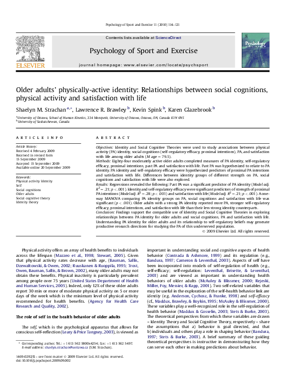 (PDF) Older adults' physically-active identity: Relationships between ...