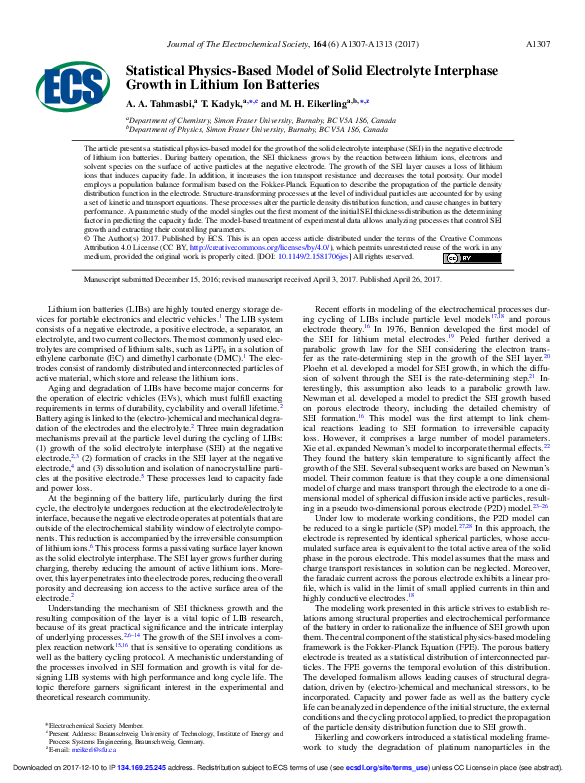 (PDF) Statistical Physics-Based Model of Solid Electrolyte Interphase ...