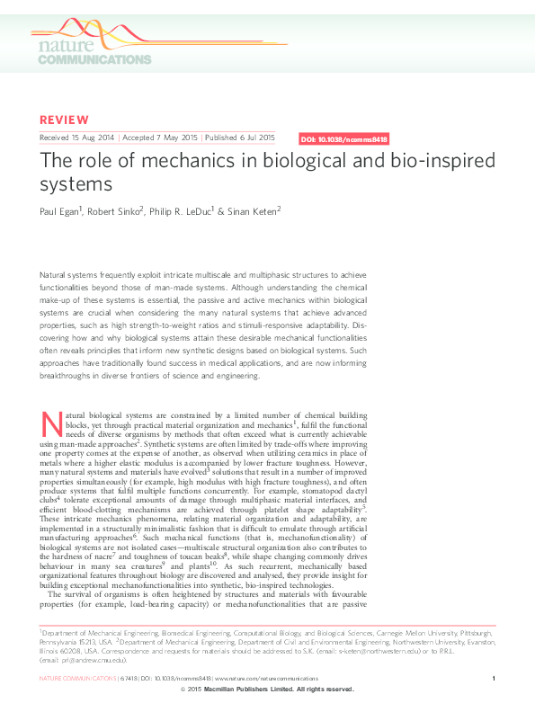 (PDF) 2015 The role of mechanics in biological and bio-inspired systems.pdf