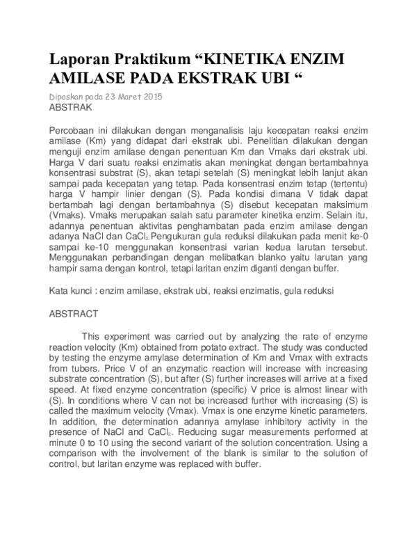 (DOC) Laporan Praktikum " KINETIKA ENZIM AMILASE PADA EKSTRAK UBI