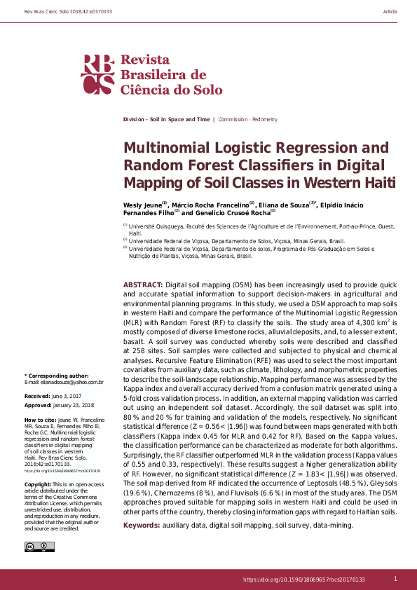 (PDF) Multinomial Logistic Regression and Random Forest Classifiers in Digital Mapping of Soil ...