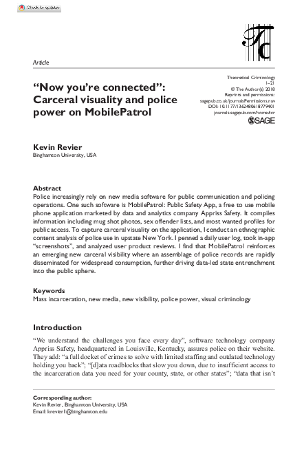 (PDF) "Now You’re Connected": Carceral Visuality and Police Power on ...