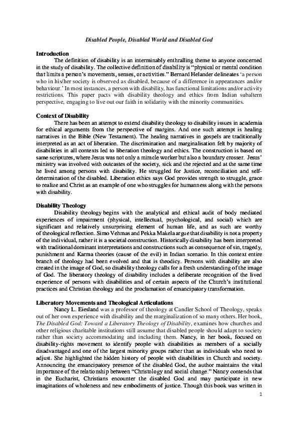 (DOC) Disabled People, Disabled World and Disabled God