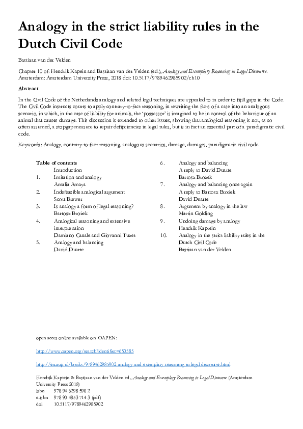 (PDF) Analogy in the strict liability rules in the Dutch Civil Code