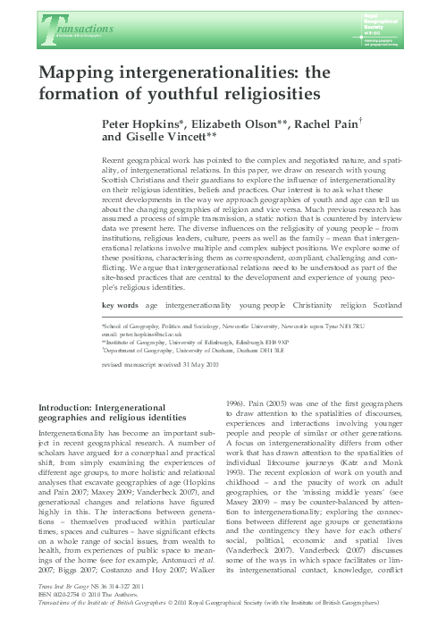 (PDF) Mapping intergenerationalities: the formation of youthful ...