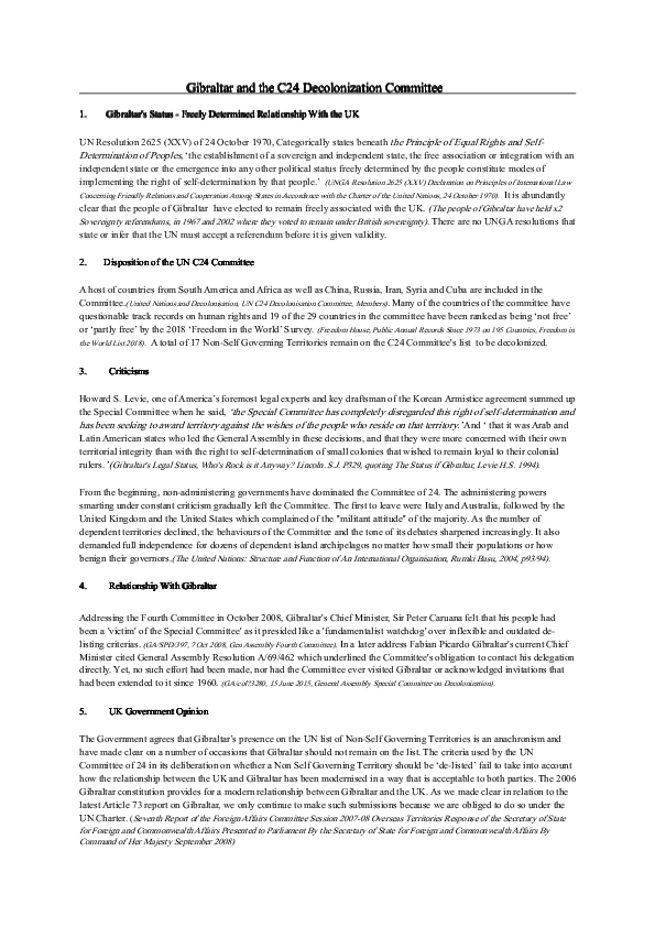 (PDF) Gibraltar and the UN C24 Decolonization Committee