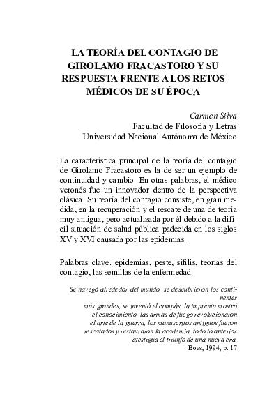 (PDF) LA TEORÍA DEL CONTAGIO DE GIROLAMO FRACASTORO Y SU RESPUESTA ...
