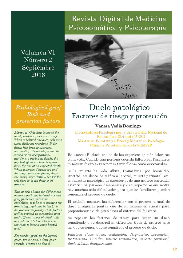 (PDF) Pathological grief Risk and protection factors