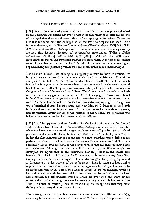 (PDF) Strict Product Liability for Design Defects