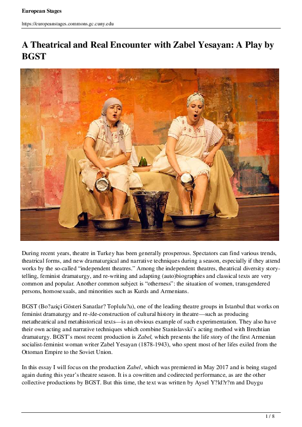 (PDF) A Theatrical and Real Encounter with Zabel Yesayan: A Play by ...