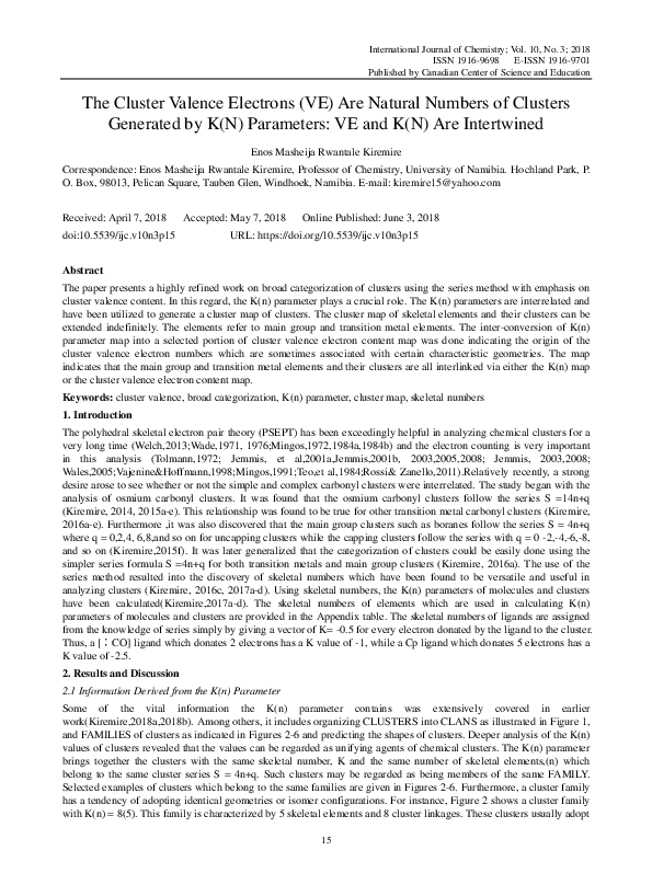 (PDF) The Cluster Valence Electrons (VE) Are Natural Numbers of Clusters Generated by K(N ...
