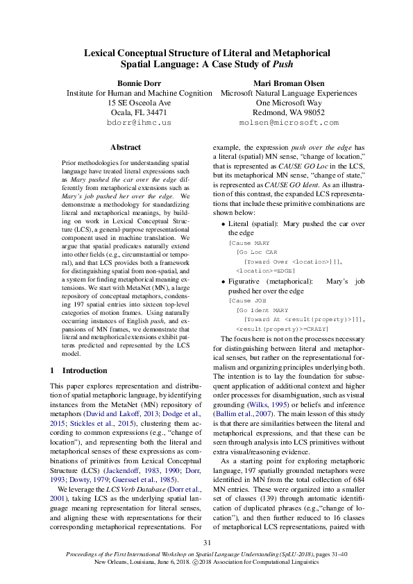 (PDF) Lexical Conceptual Structure of Literal and Metaphorical Spatial ...