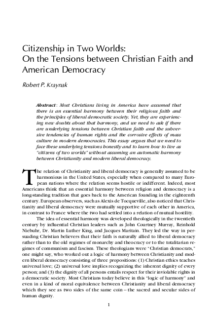 (PDF) Citizenship in Two Worlds: On the Tensions between Christian ...