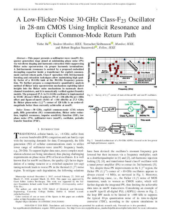 (PDF) A Low-Flicker-Noise 30-GHz Class-F 23 Oscillator in 28-nm CMOS Using Implicit Resonance ...