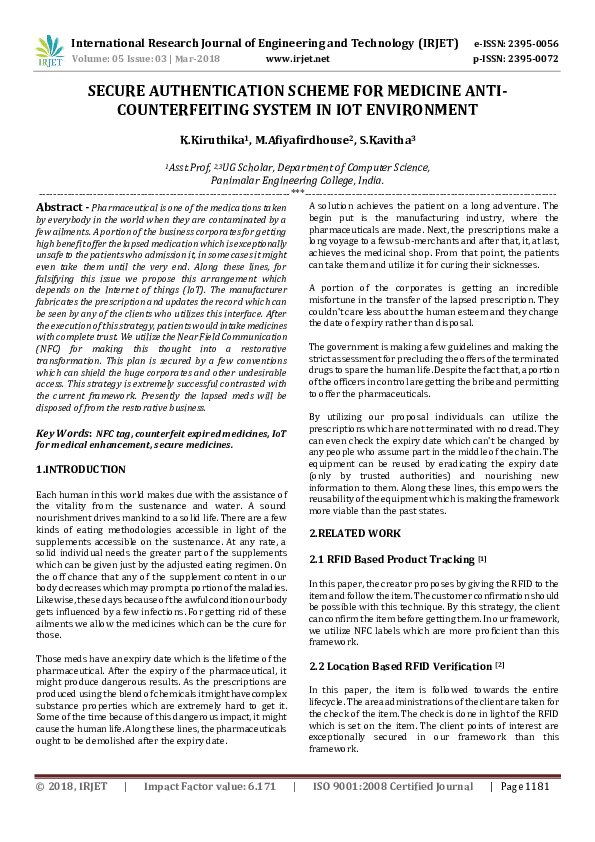 (PDF) SECURE AUTHENTICATION SCHEME FOR MEDICINE ANTI- COUNTERFEITING ...