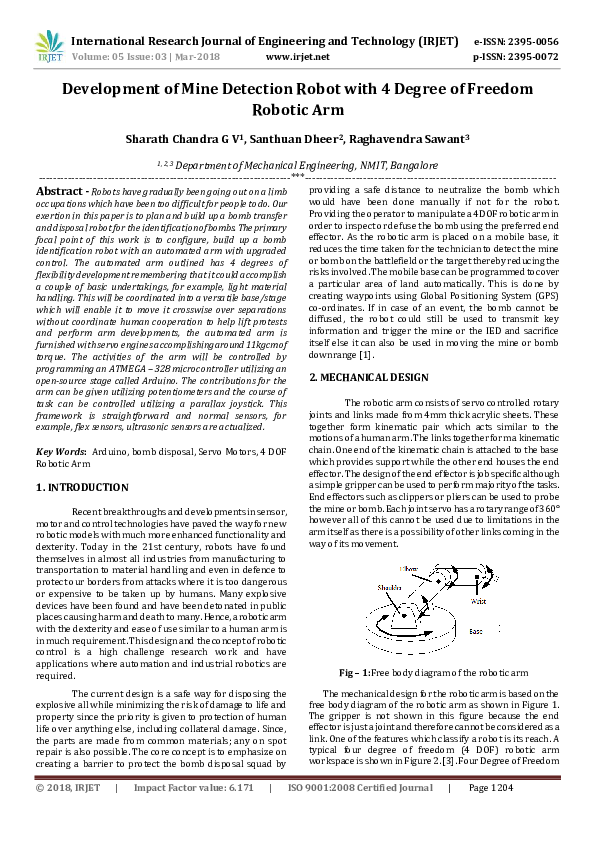 (PDF) Development of Mine Detection Robot with 4 Degree of Freedom Robotic Arm