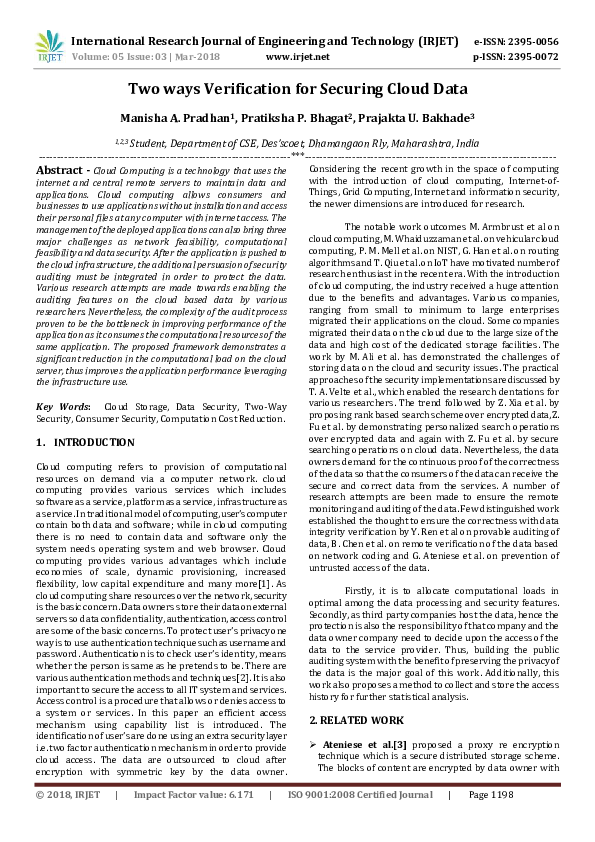 (PDF) Two ways Verification for Securing Cloud Data