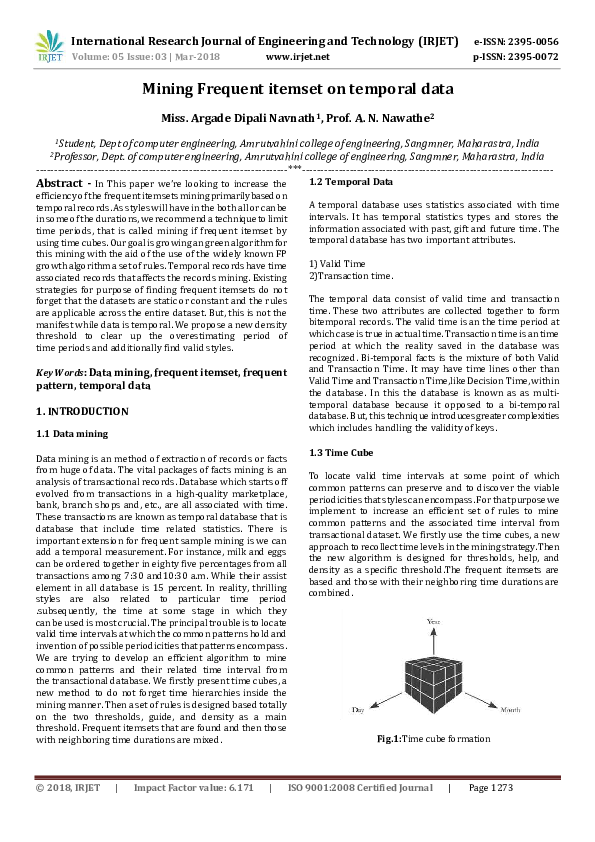 (PDF) Mining Frequent itemset on temporal data | IRJET Journal - Academia.edu
