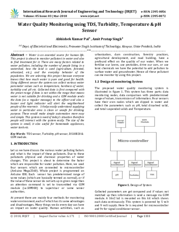(PDF) Water Quality Monitoring using TDS, Turbidity, Temperature & pH ...