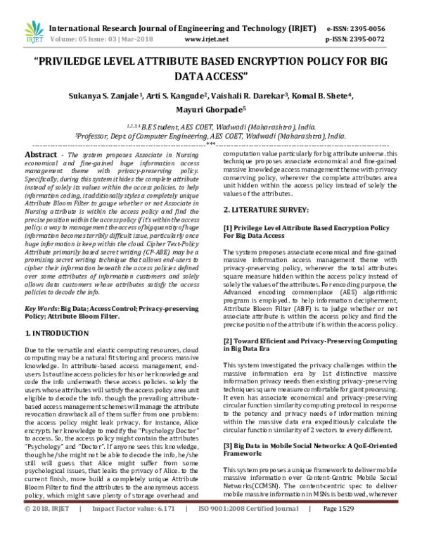 (PDF) Attribute-Based Encryption Policies for Big Data Access