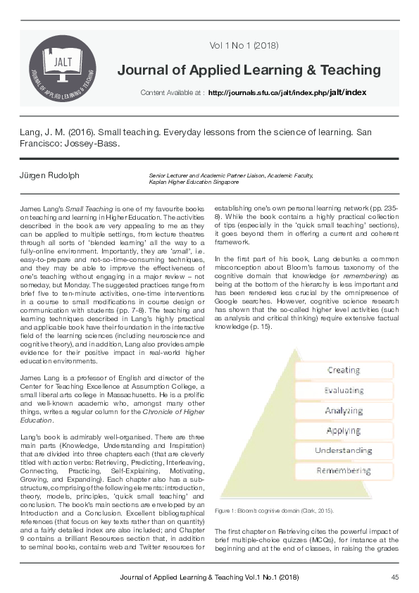 (PDF) Book review on Small Teaching by J.M. Lang