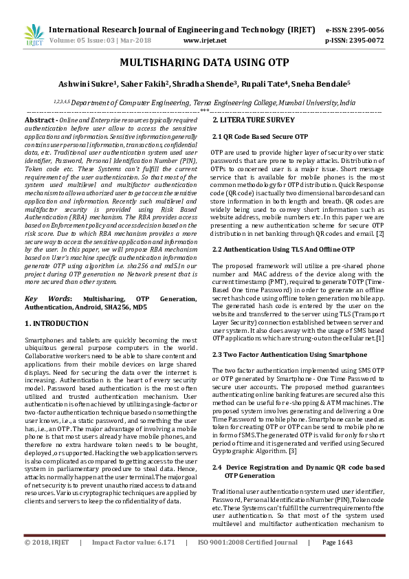 (PDF) MULTISHARING DATA USING OTP