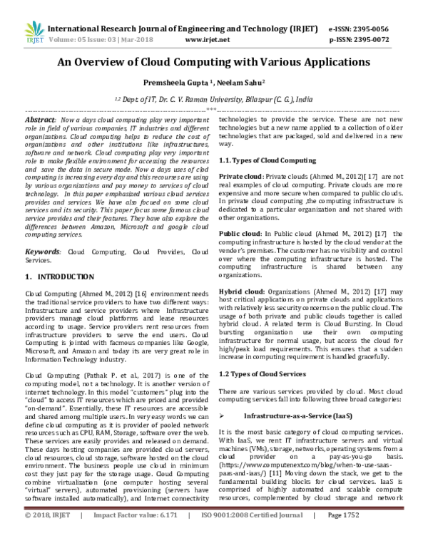 (PDF) An Overview of Cloud Computing with Various Applications