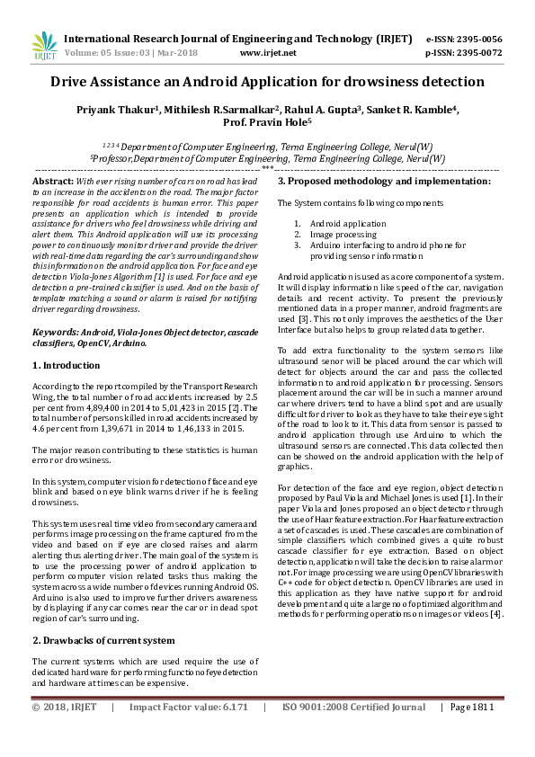 (PDF) Drive Assistance an Android Application for drowsiness detection
