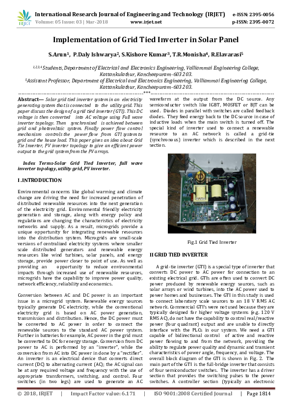 (PDF) Implementation of Grid Tied Inverter in Solar Panel